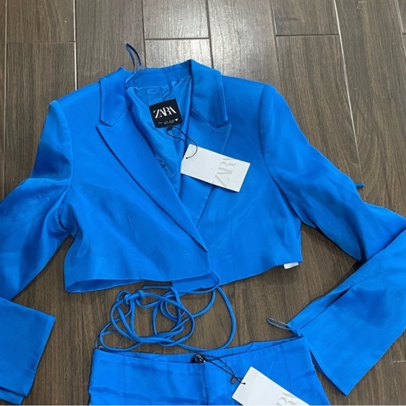 Zara | Jackets & Coats | Zara Royal Blue Satin Effect Blazer | Poshmark